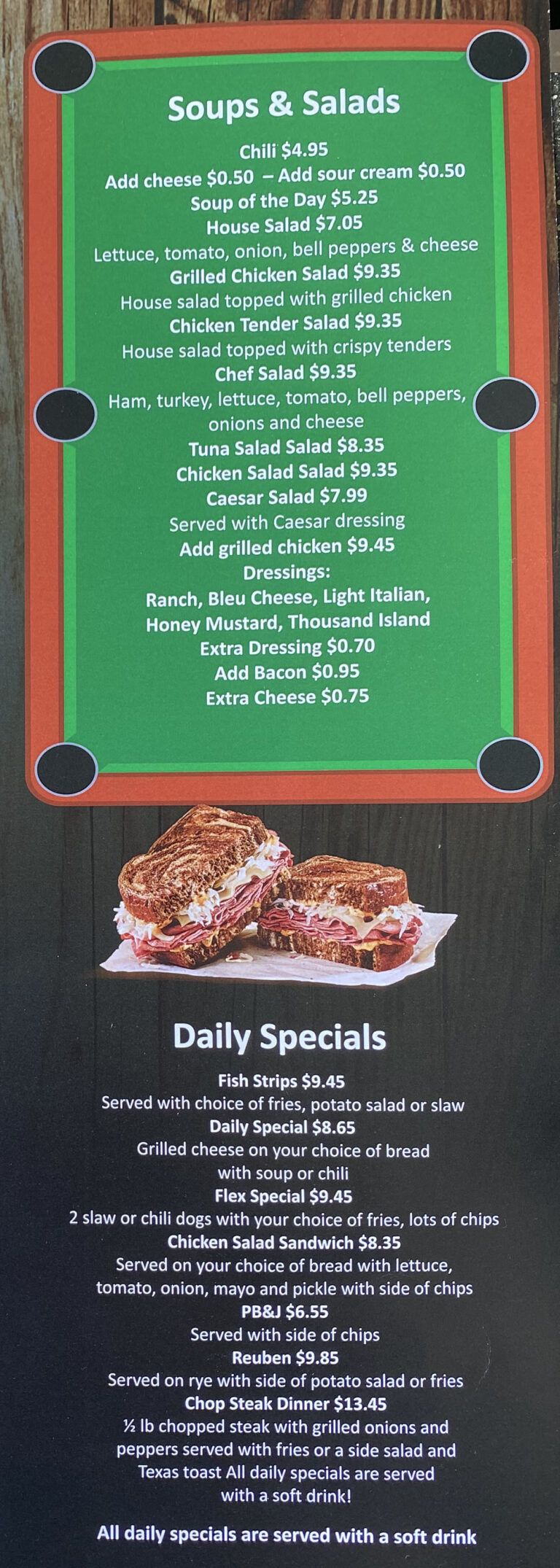 Menu | MrCues II Billiards
